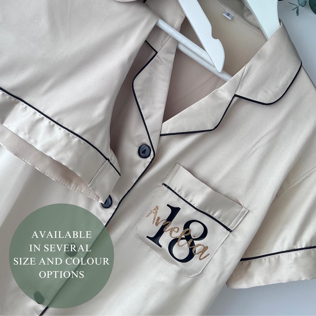 PERSONALISED SATIN PYJAMAS - Birthday Pjs, 16th, 18th, 21st, 30th, 40th ...