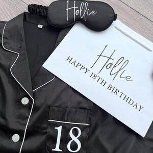 LUXURY SATIN PYJAMA Monochrome Birthday Gift Set Personalised Satin Pj ...