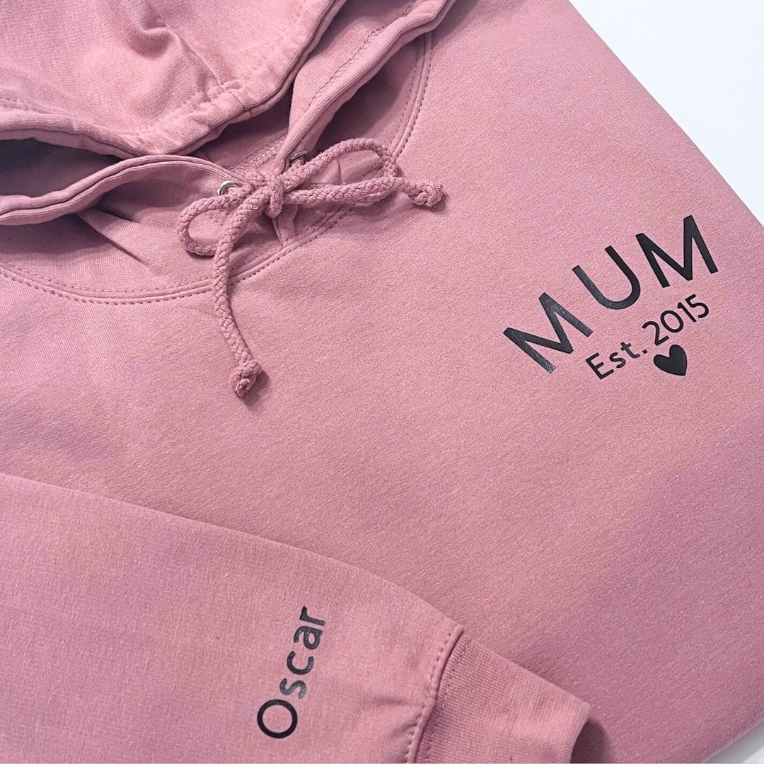 MUM EST Hoodie - Personalised With Childrens Names on Sleeve, Mothers ...