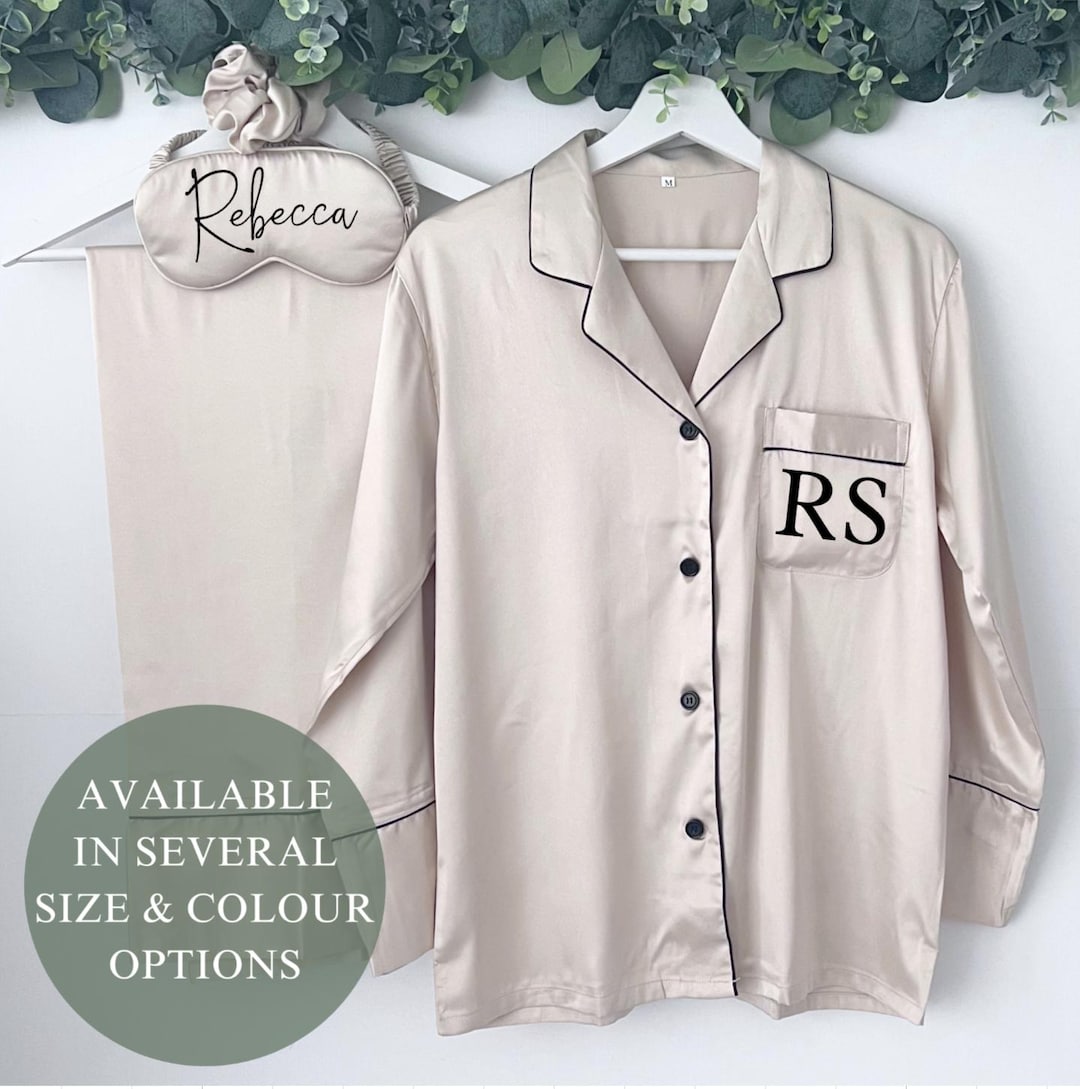 LONG SATIN PYJAMAS - Complete Set Pjs, Eye Mask, Scrunchie ...