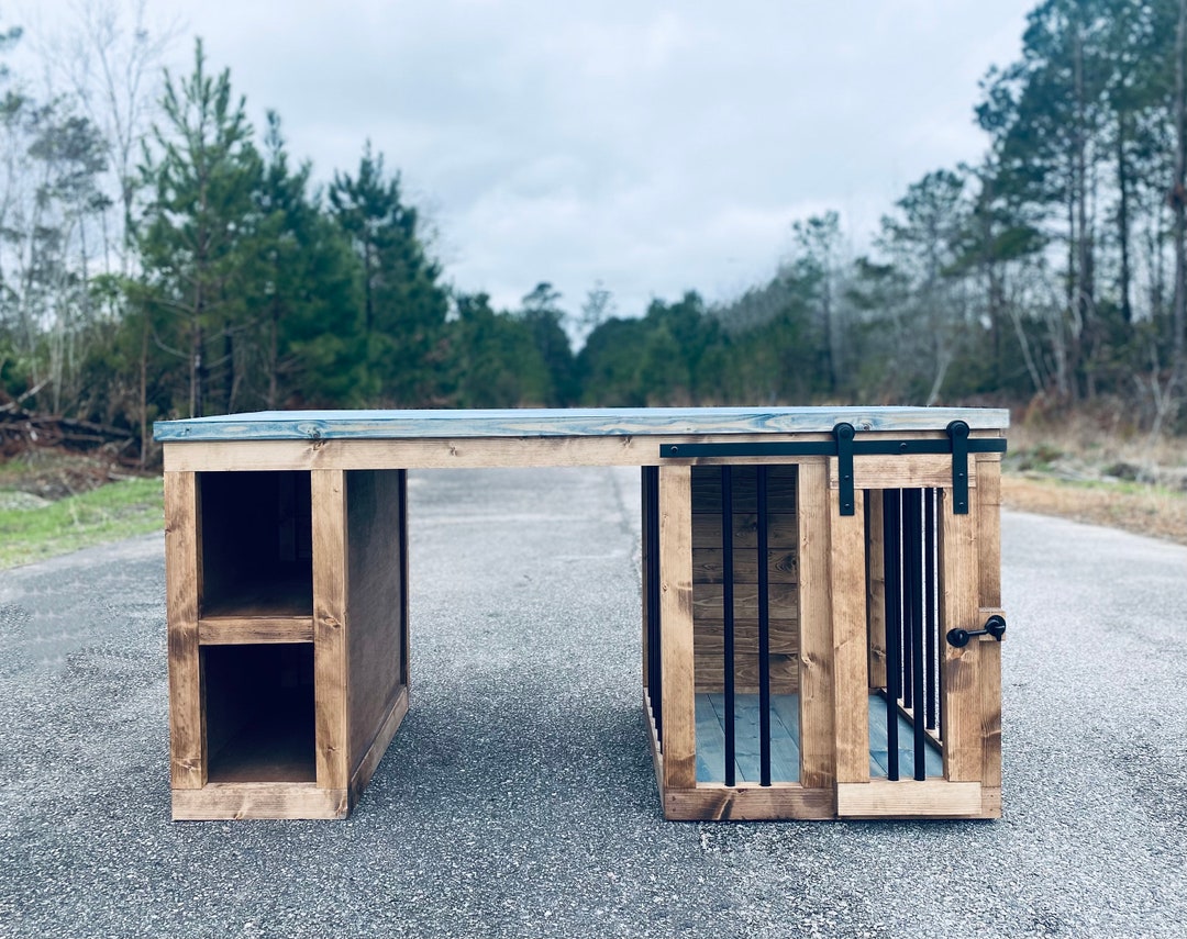 Dog Crate + Desk | FREE SHIPPING | Farmhouse Dog Kennel | Dog Furniture ...