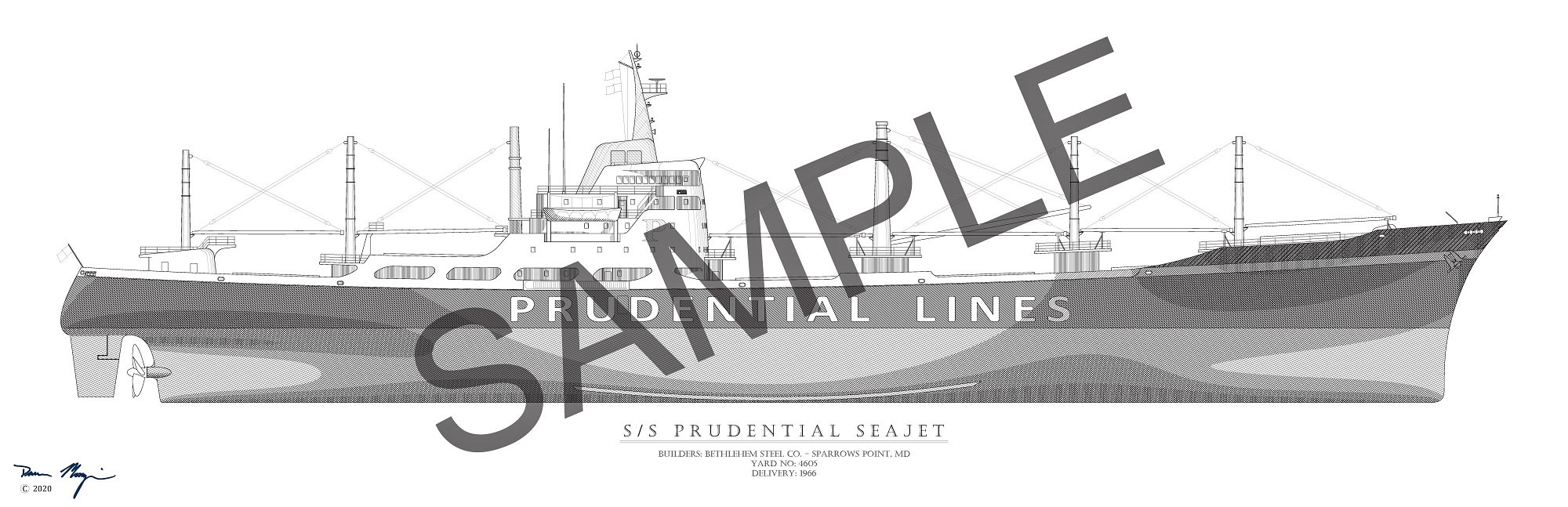 S/S PRUDENTIAL SEAJET or OCEANJET Ship Rendering Print, Prudential ...