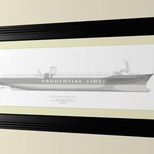 S/S LASH TURKIYE Ship Rendering Print, Prudential Lines, Lighter Aboard ...