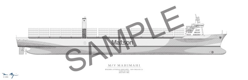 M/V MAHIMAHI Ship Rendering Print, Matson, Container Ships - Etsy