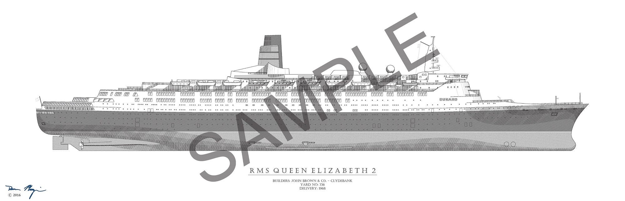 RMS QUEEN ELIZABETH 2 Ship Poster Print, QE2, Cunard Line, Ocean Liner ...