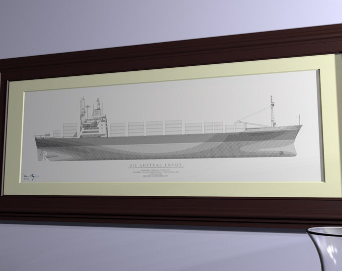 S/S AUSTRAL ENVOY Ship Rendering Print, Farrell Lines, Pacesetter Class ...