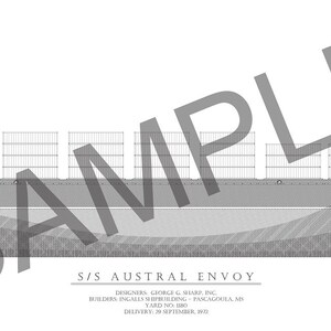 S/S AUSTRAL ENVOY Ship Rendering Print, Farrell Lines, Pacesetter Class ...
