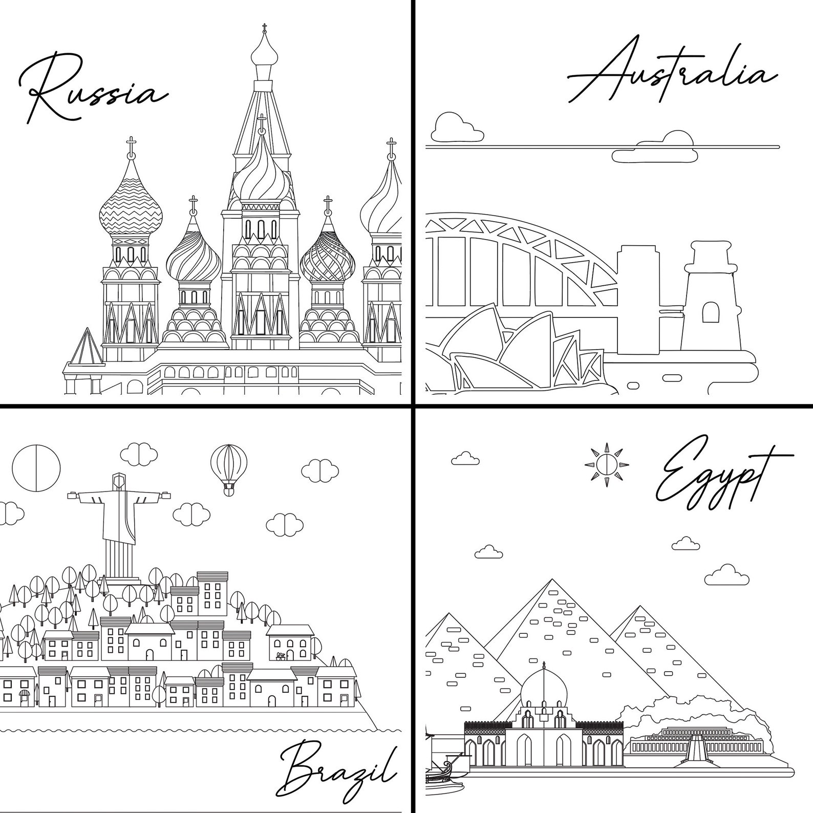 30 Landmarks Around the World Coloring Pages | Etsy