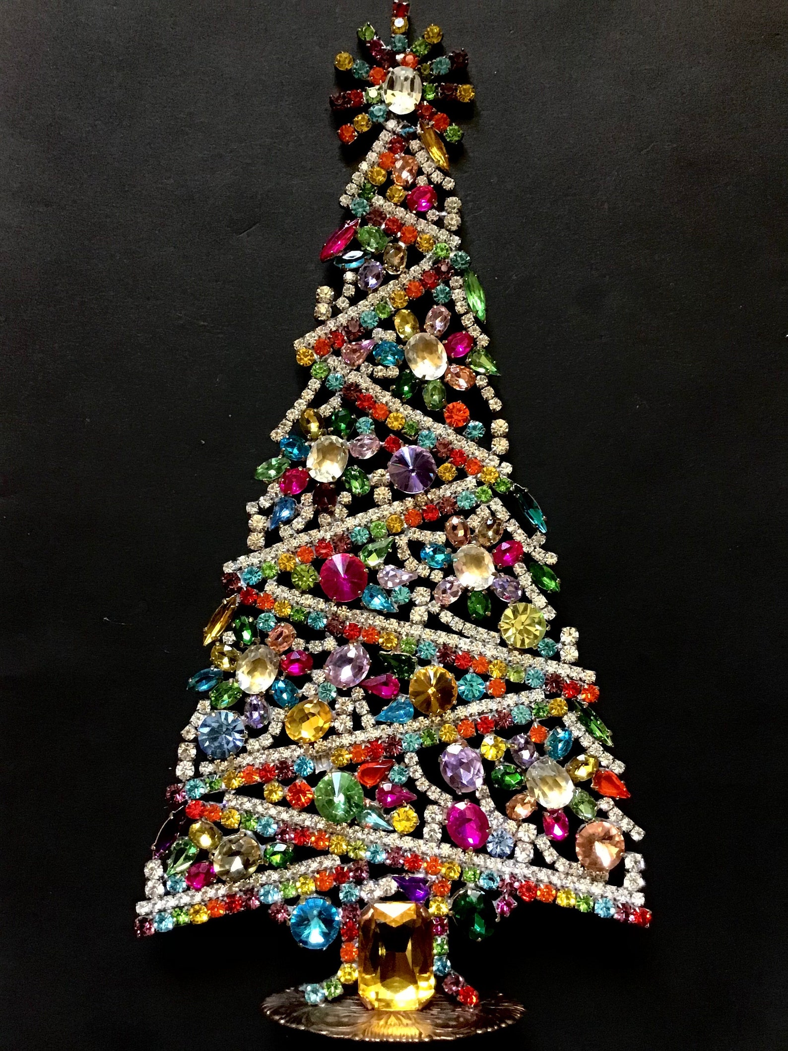 Rhinestone Xmas Tree Stand Czech Vintage Bohemian Glass Juliana Art ...