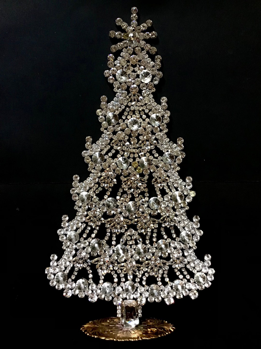 Rhinestone Xmas Tree Stand Czech Vintage Bohemian Glass - Etsy