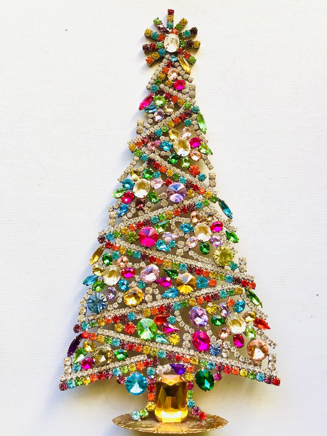 Rhinestone Xmas Tree Stand Czech Vintage Bohemian Glass Juliana Art ...