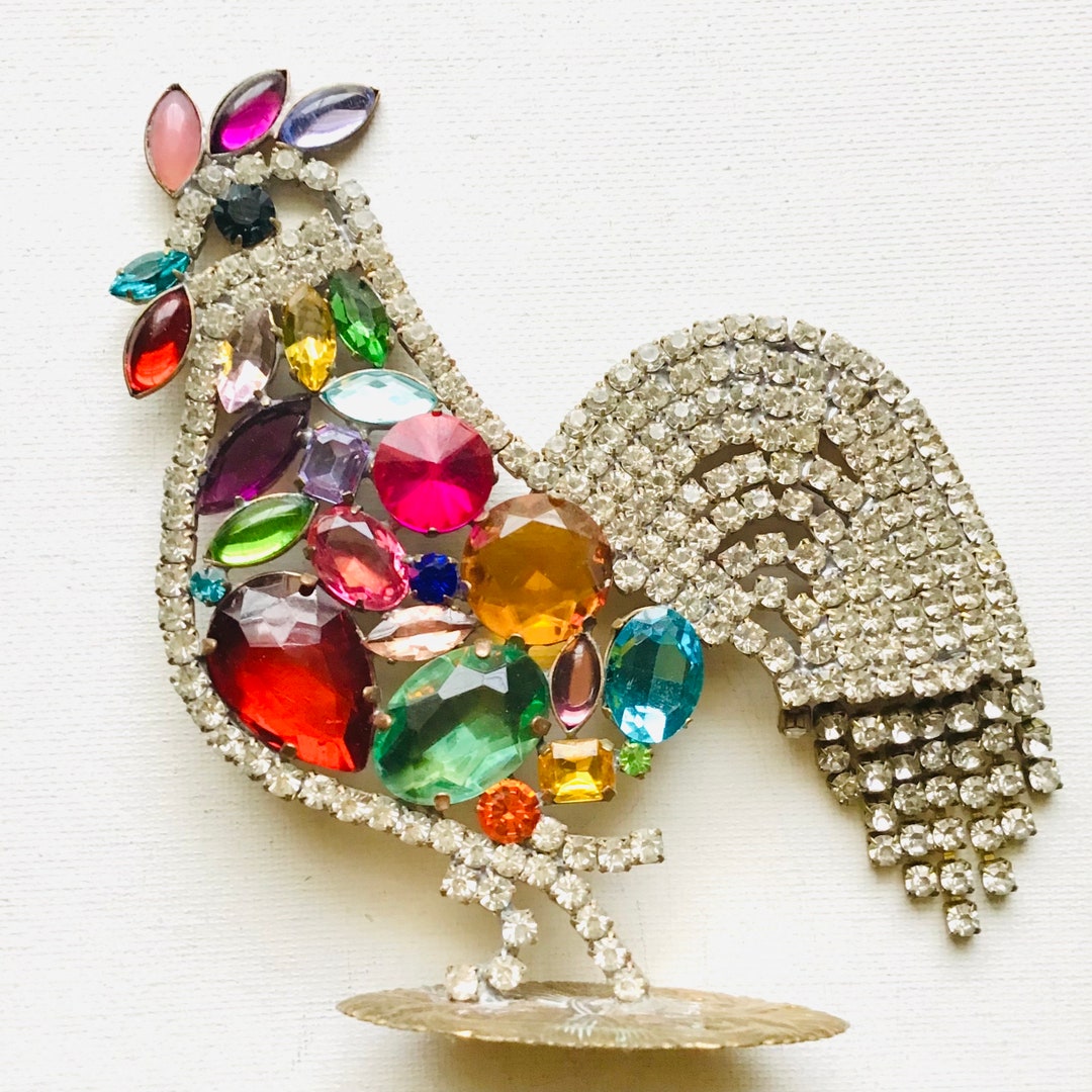 Czech Vintage Easter Chicken Stand Rhinestone Bohemian Glass Estate ...