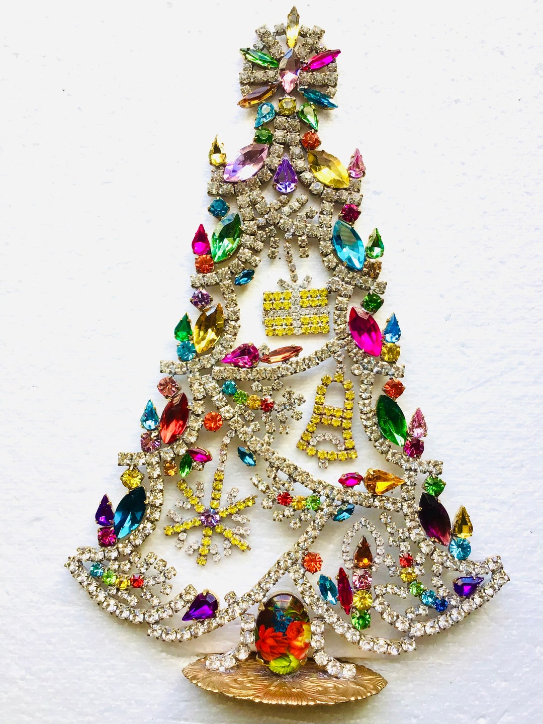 Rhinestone Xmas Tree Stand Czech Vintage Bohemian Glass Juliana Art ...