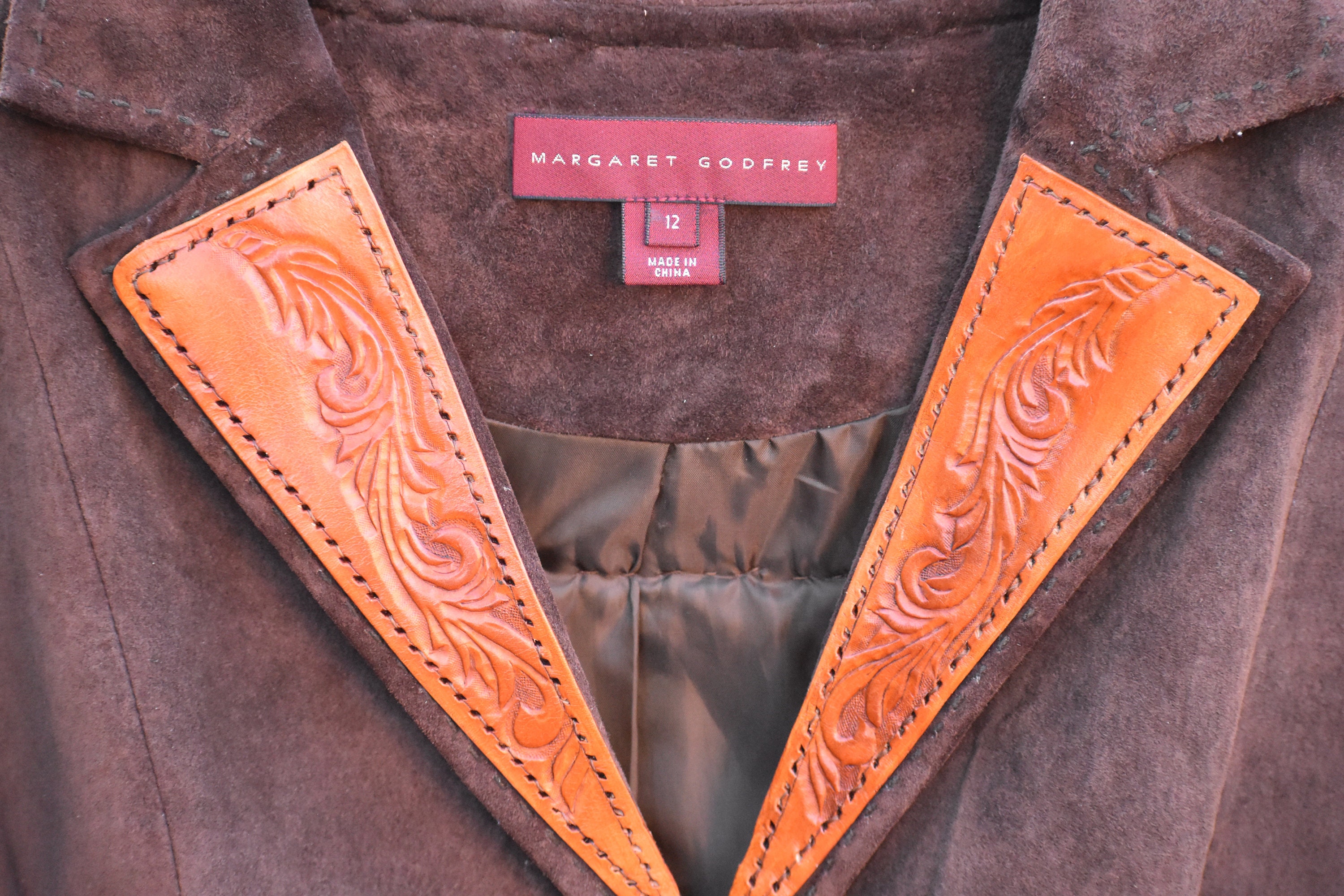 Western Vintage Suede Blazer With Tooled Floral Leather Patches. Fringe ...