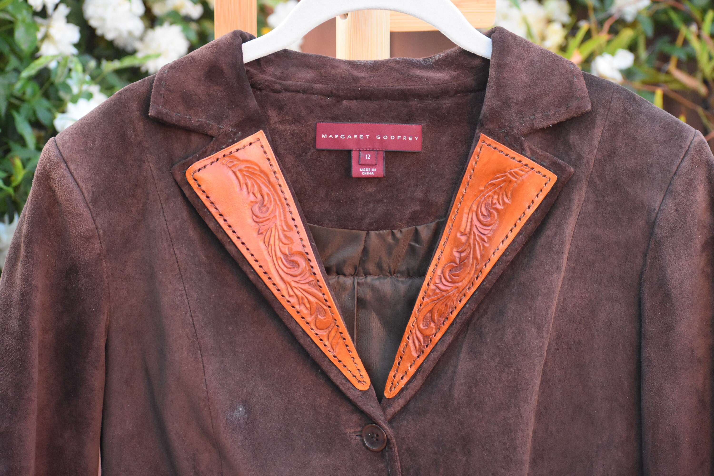 Western Vintage Suede Blazer With Tooled Floral Leather Patches. Fringe ...