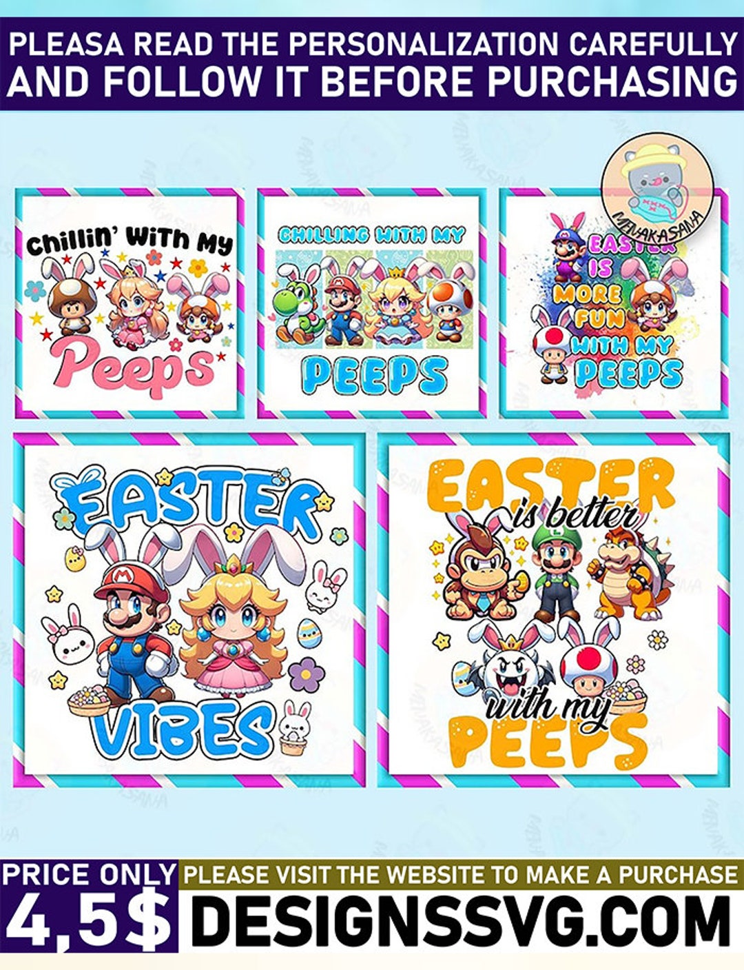10 Super Mario Character Bunny PNG, Easter Chibi Cartoon PNG, Easter ...