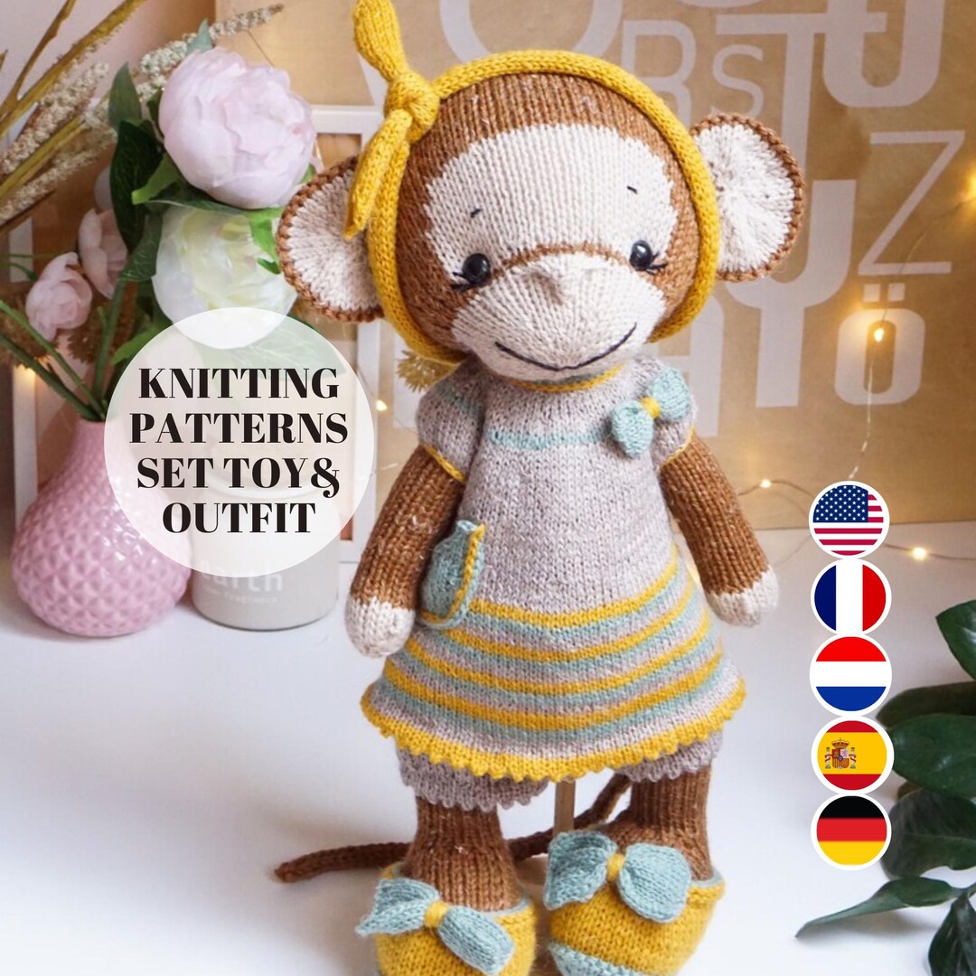 Knitting Monkey Pattern Set / Monkey and Clothes / Knitting Pattern ...