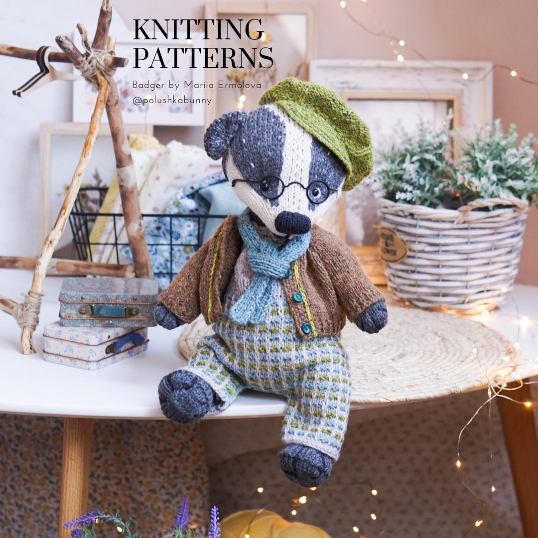 Badger Knitting Toy Pattern - Toy Knitting Patterns / Polushkabunny - Etsy