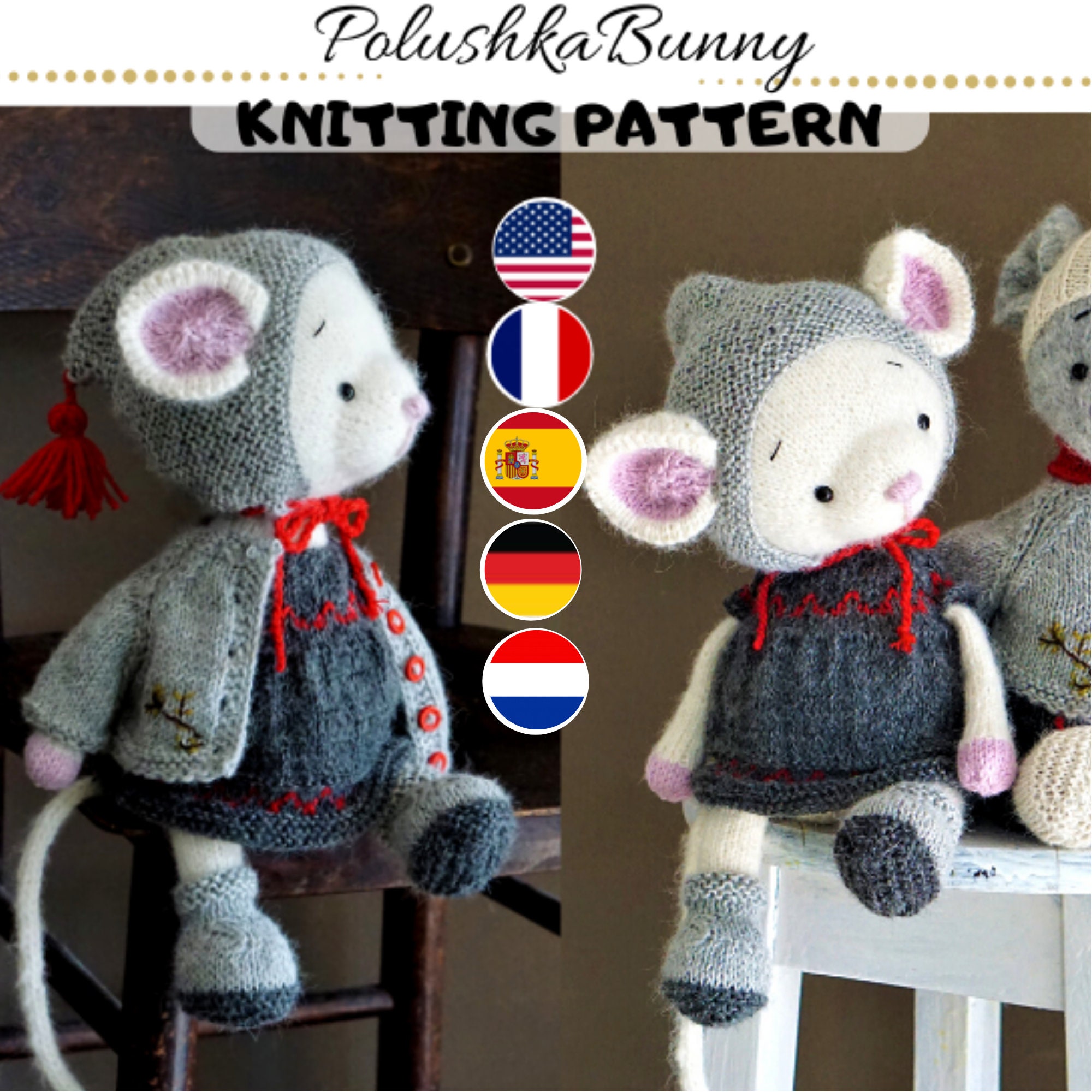 Doll Clothes Knitting Pattern for a Mouse - Christmas Mouse - Toy ...