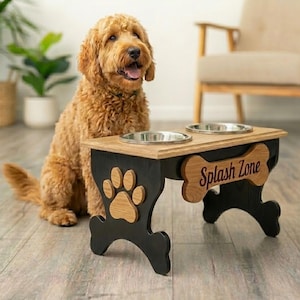 Personalized Raised Dog Bowl Stand, Solid Hardwood Elevated Dog Feeder ...