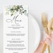 Wedding Menu Template Greenery Menu Template Printable - Etsy