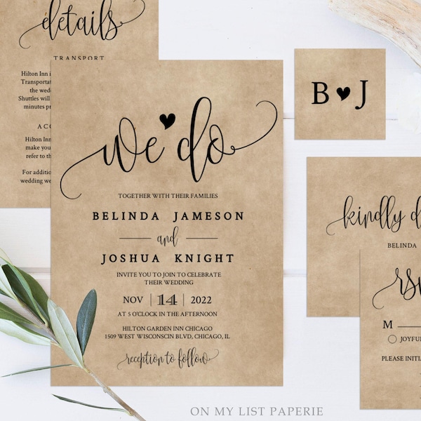 Kraft Wedding Invitation - Etsy