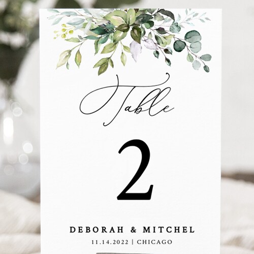 Boho Greenery Table Number Templategreenery Eucalyptus Leaf - Etsy