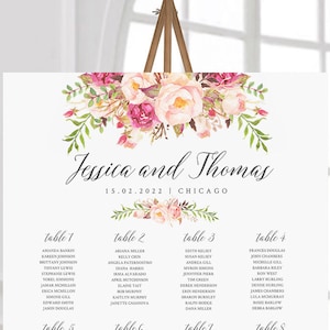 Pink Floral Seating Chart Template, Pink Gold, Printable DIY Dinner ...
