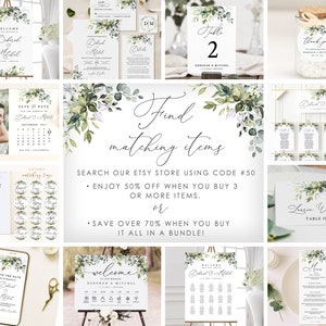 Boho Greenery Table Number Template,greenery Eucalyptus, Leaf Leaves ...