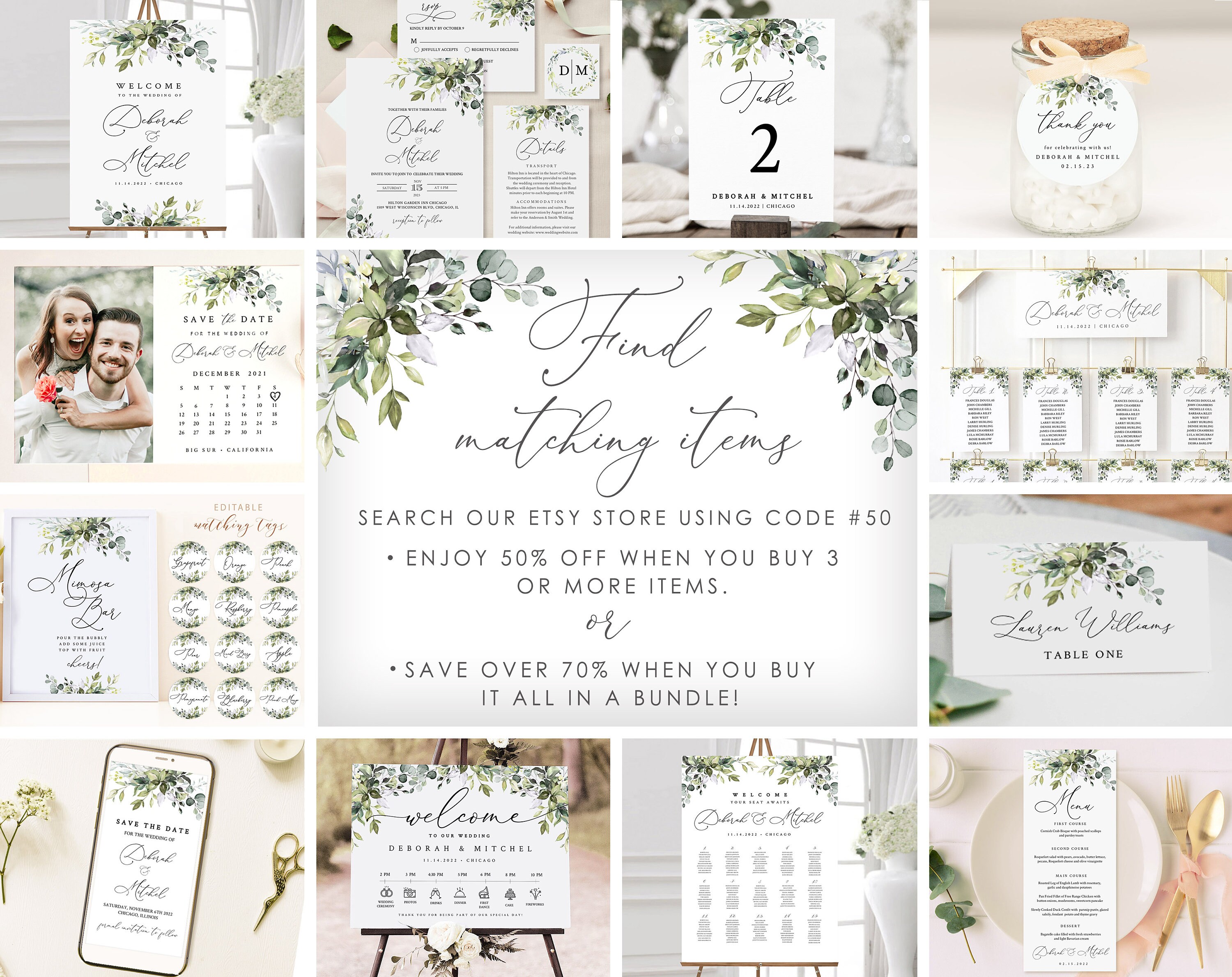 Boho Greenery Table Number Templategreenery Eucalyptus Leaf - Etsy