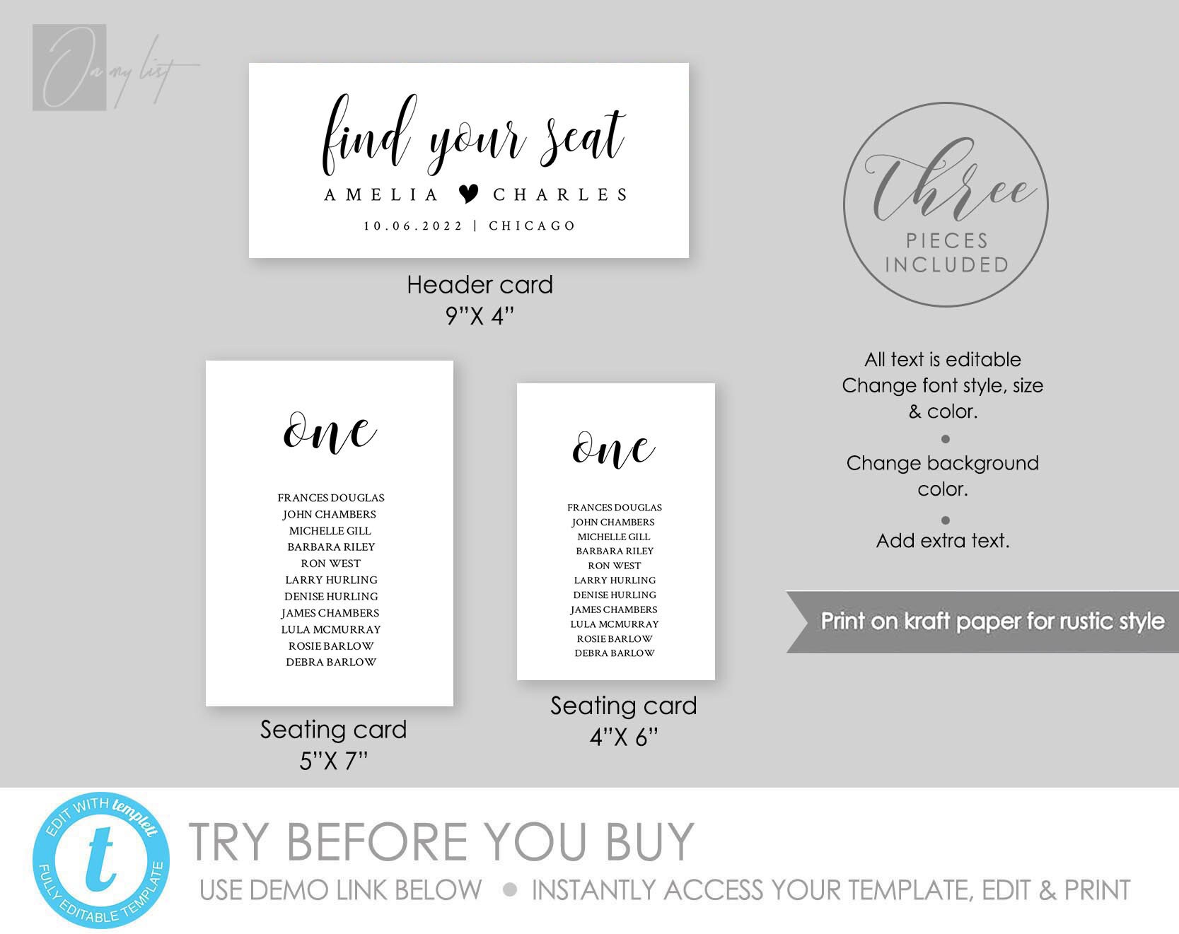 Wedding Seating Cards Template 2 Sizes 4x6 and | Etsy