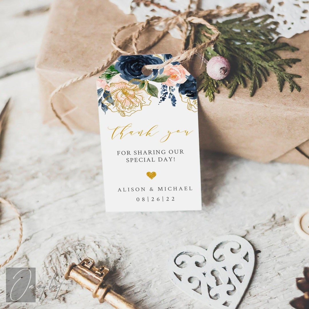 Navy Blue and Blush Wedding Favor Tags or Labels, 100% Editable ...