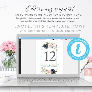 Navy Blue and Blush Table Number Template,pink Gold, Printable DIY ...