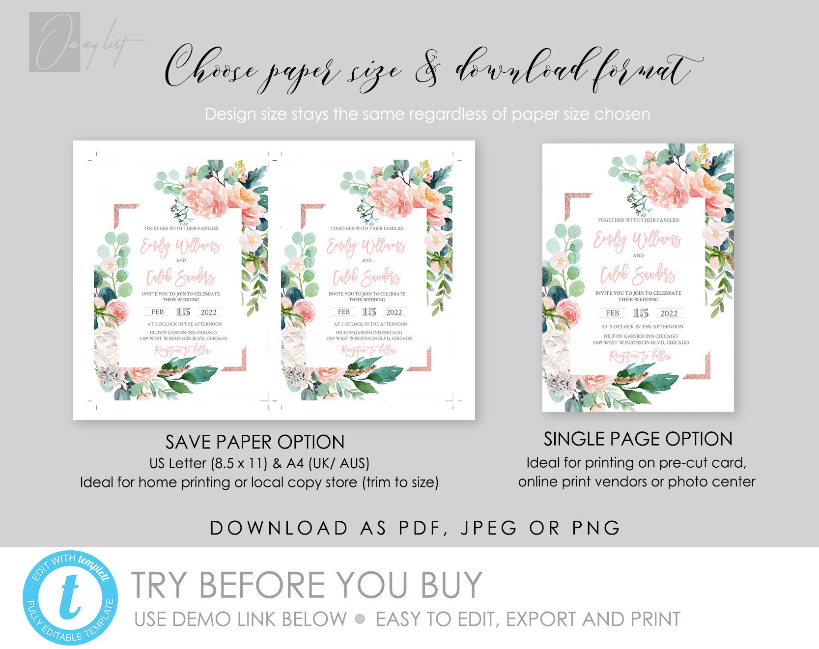 Rose Gold Wedding Invitation Set 100% Editable Template - Etsy