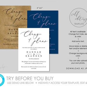 Electronic + Printable Change of Plans Template, Digital Template 100% ...
