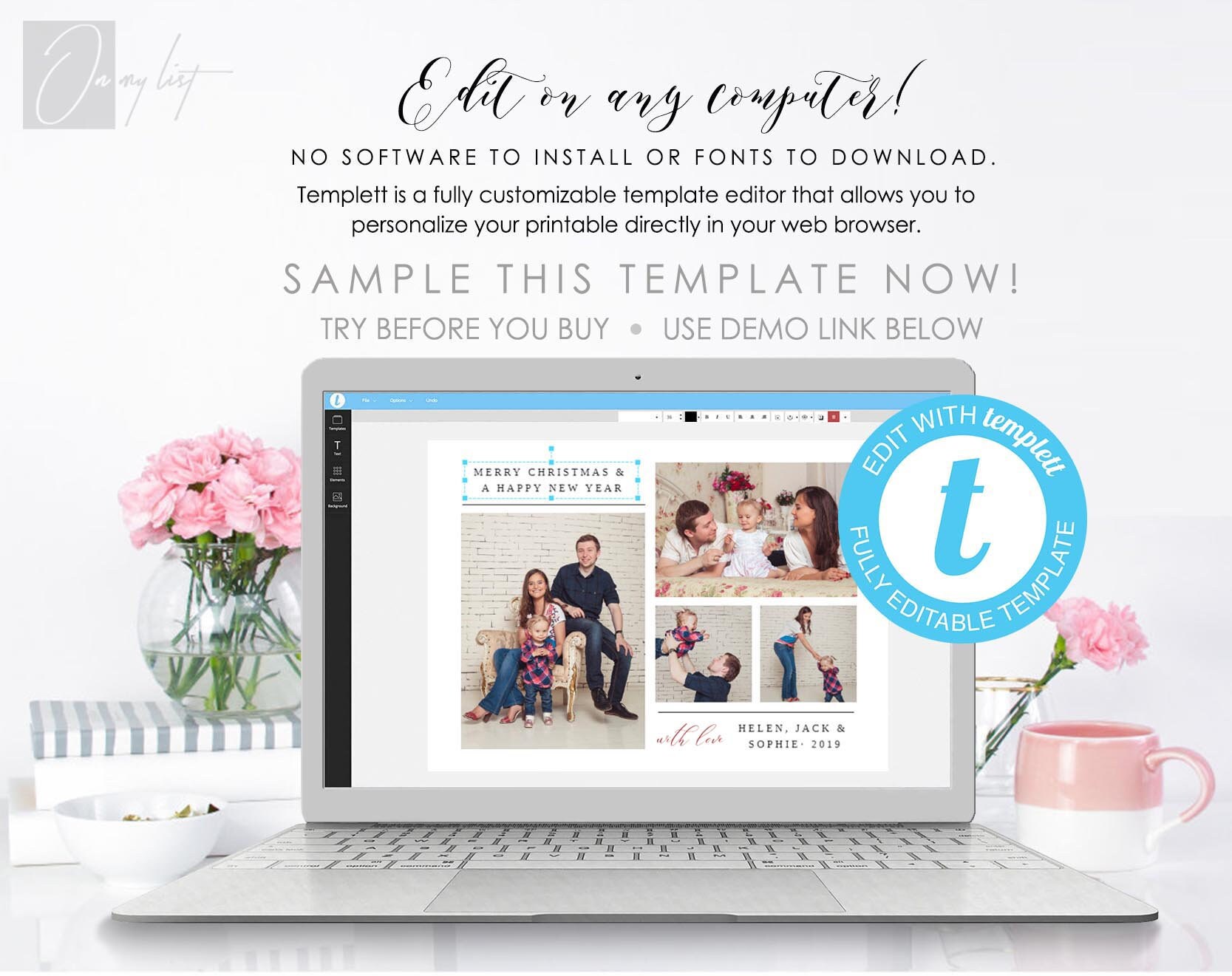 Happy New Year Card TemplatePhoto christmas cardeditable | Etsy