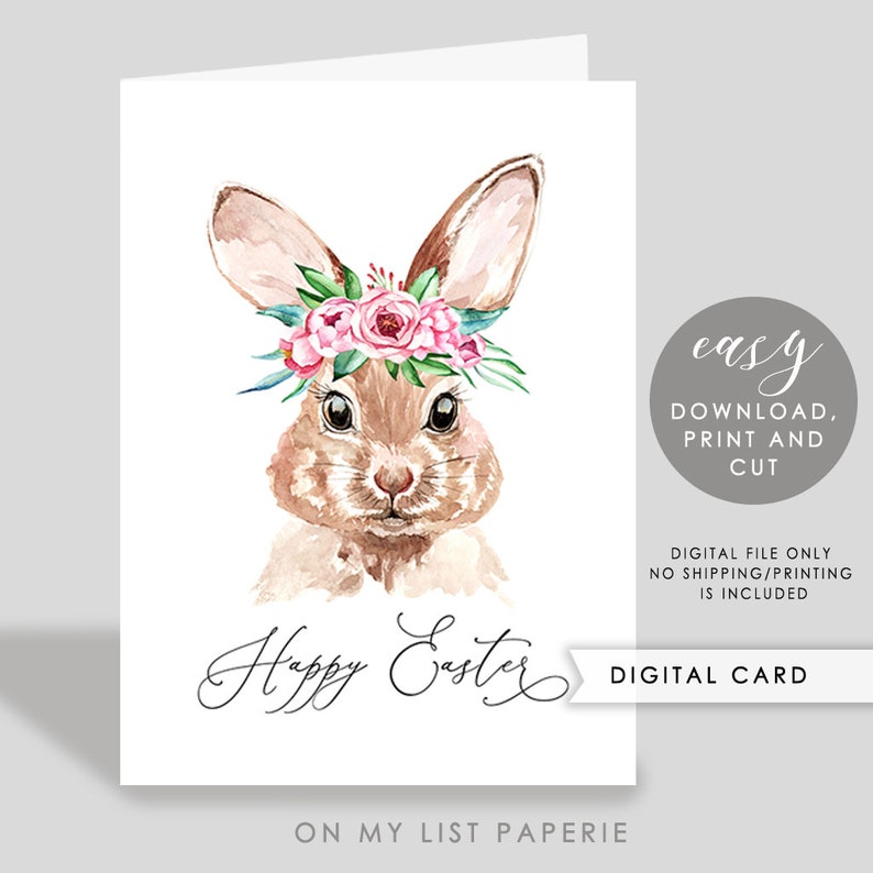 HAPPY EASTER Printable Card Printable Easter BUNNY Card - Etsy