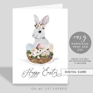 HAPPY EASTER Printable Card, Printable Easter BUNNY Card Digital ...