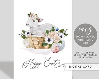 Printable Easter BUNNY Card HAPPY EASTER Printable Card Digital Easter ...