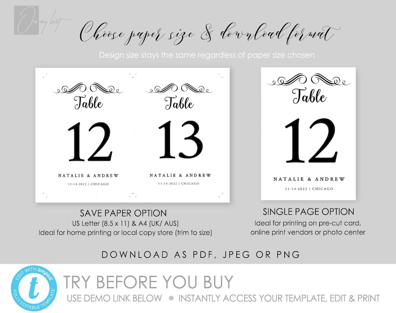 Kraft Rustic Table Number Template,pink Gold, Printable DIY, INSTANT ...