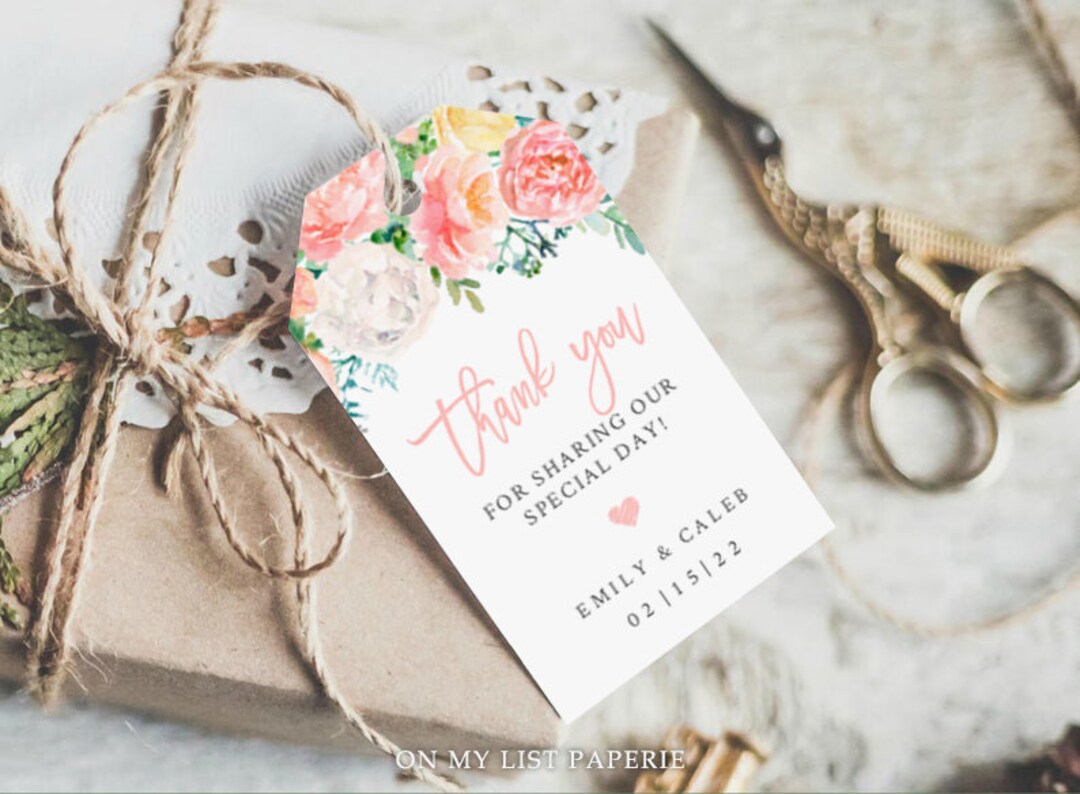Pink Flowers Wedding Favor Tags or Labels, 100% Editable Template ...