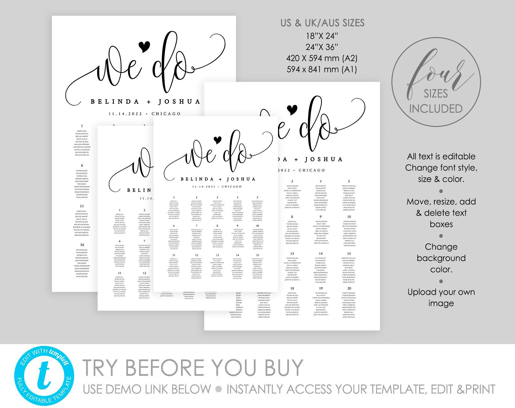We Do Seating Chart Template Printable DIY Dinner Menu - Etsy