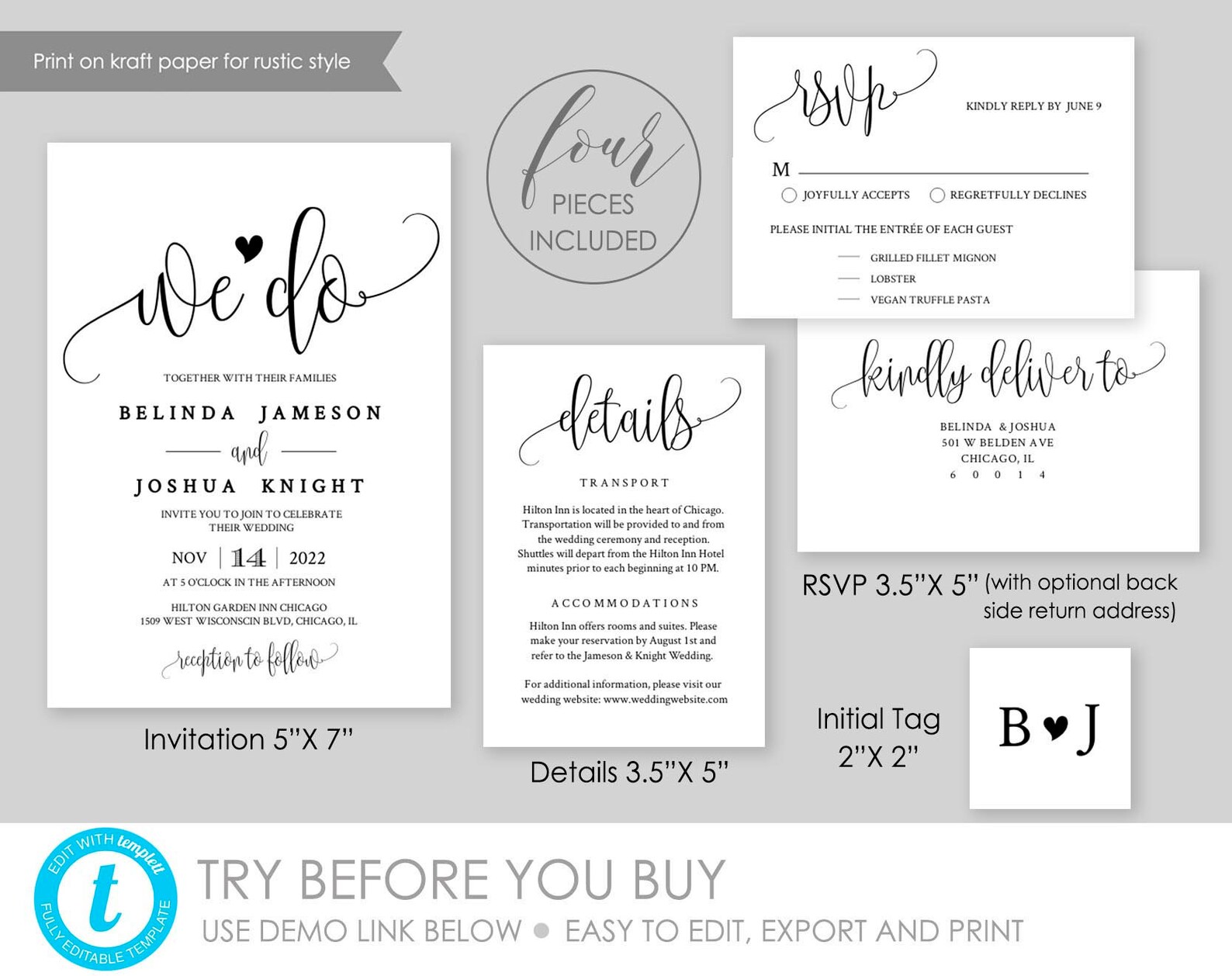 We Do Wedding Invitation Set Editable Template INSTANT - Etsy