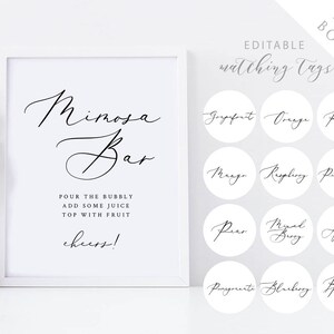 Minimal MIMOSA BAR SIGN Template | Mimosa Juice Labels | Mimosa Bar ...