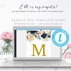 Navy Blue and Blush Gold Printable Wedding Banner, Mr & Mrs Banner ...