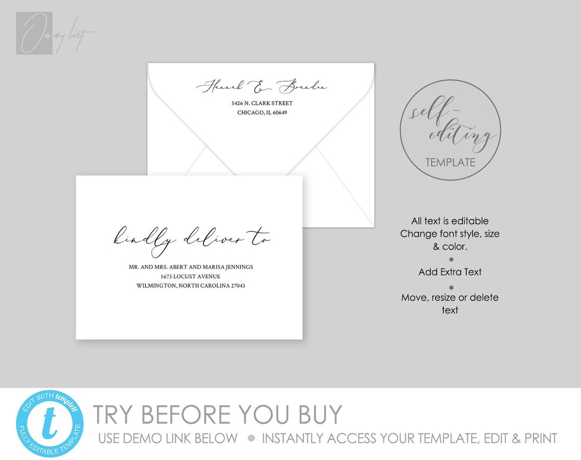 Wedding Envelope Template Address Envelope Template DIY - Etsy