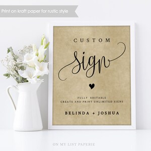 Printable CUSTOM SIGN TEMPLATE Printable Editable Template Wedding ...