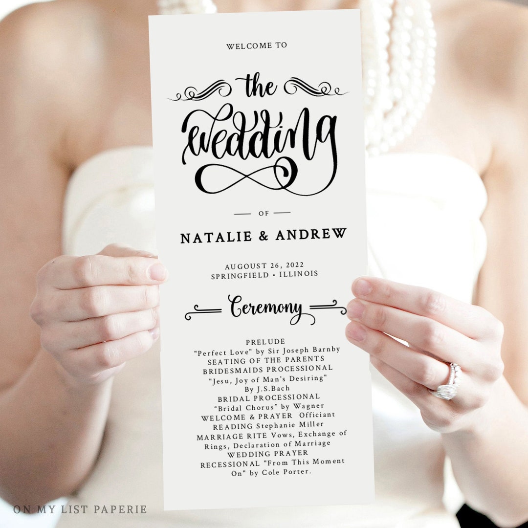 Wedding Program, 100% Editable Template, INSTANT DOWNLOAD, Tall Program ...