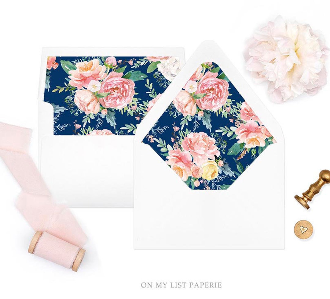 Navy Envelope Liner Template,floral Envelope,wedding Envelope Liners ...