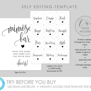 Custom MIMOSA BAR SIGN Template | Mimosa Juice Labels | Mimosa Bar Sign ...